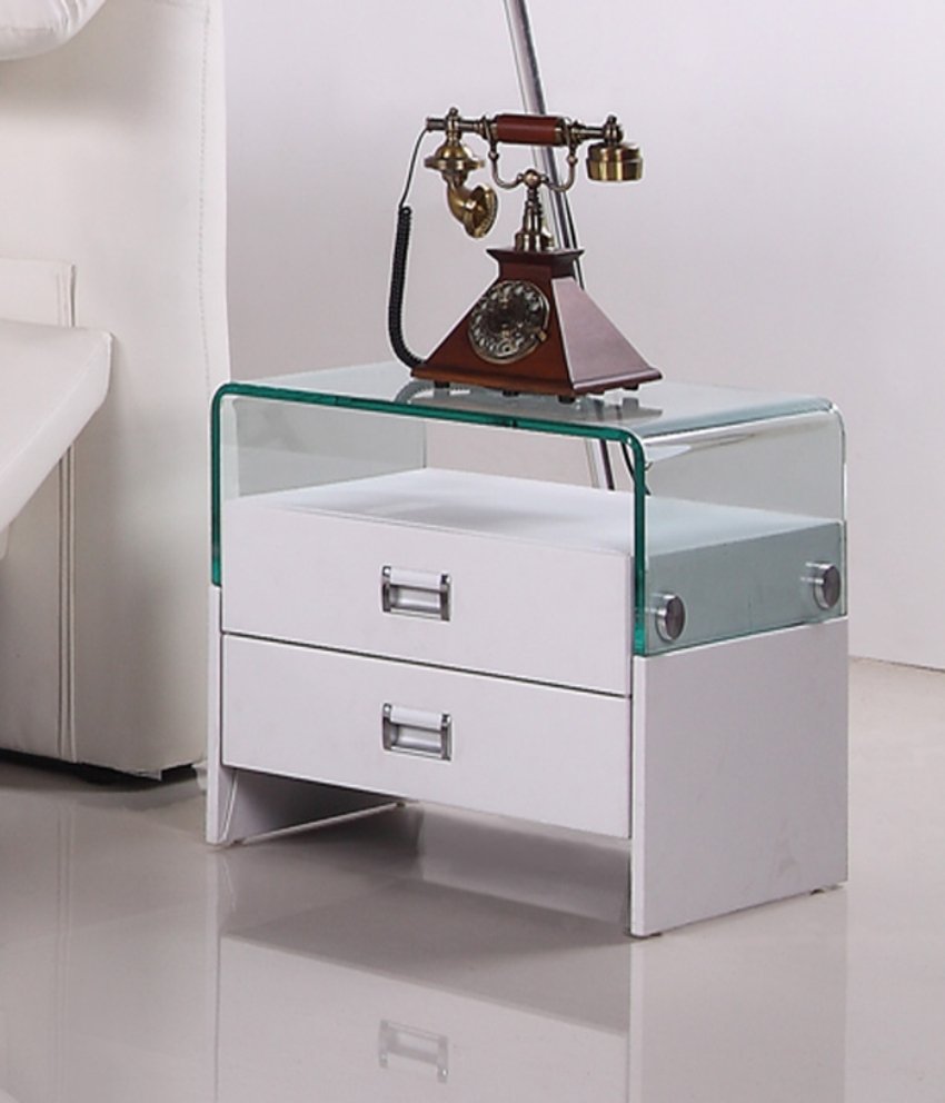 Noptiera-cu-sticla tapitata din piele model G20 - MobNet