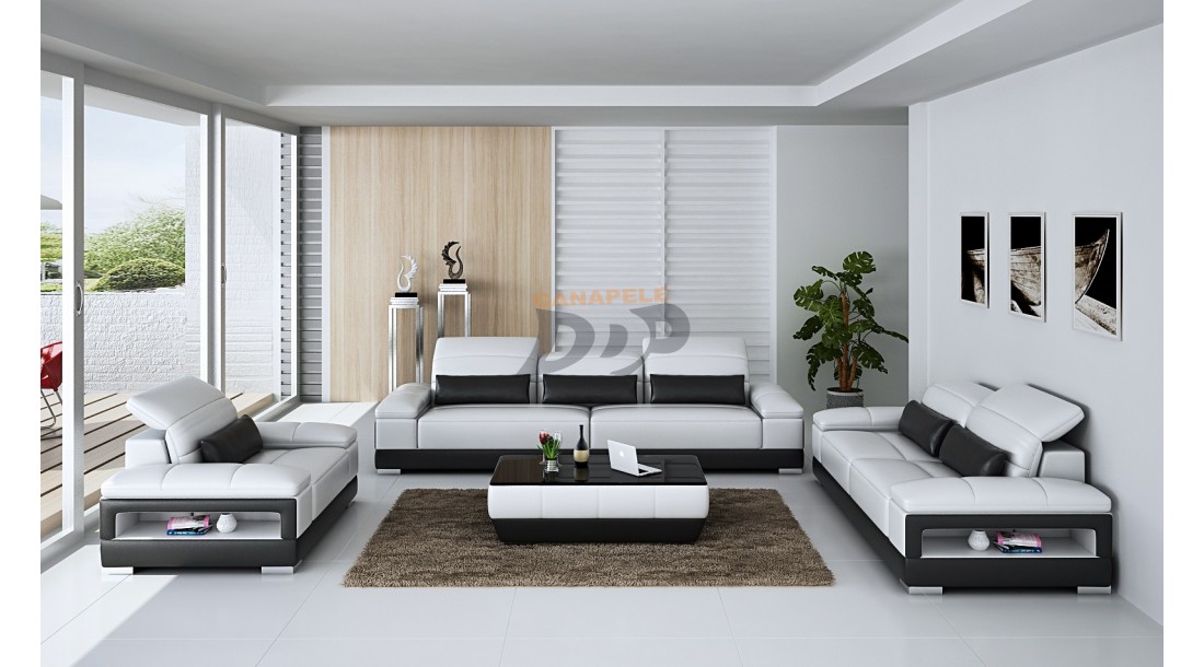 set-canapele-tapitate-din-piele-cu-tetiere-reglabile model modern si ...